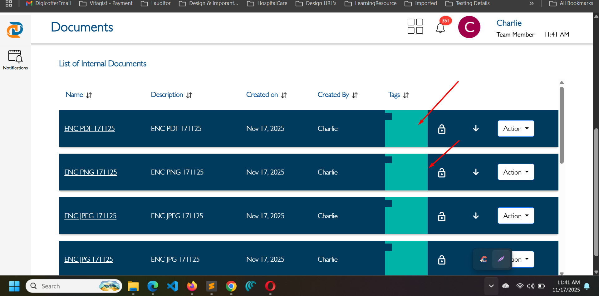 Bug #6310: Documents (View): When a document is uploaded by a team member, tags in different ...